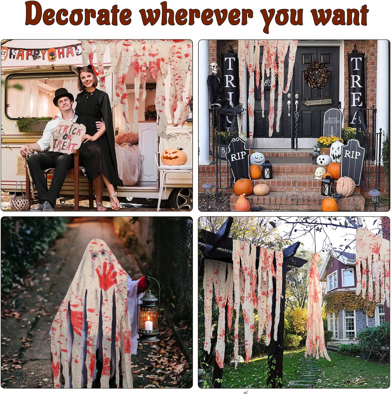 Buy Halloween Bloody Cloth,4 Pack Door Curtain Decoration with Bloody ...