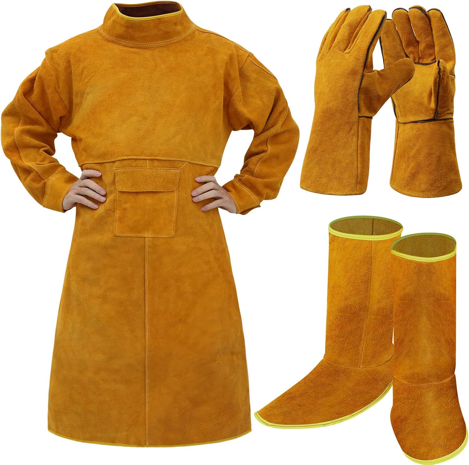 Breathffy 3 Pcs 47 Leather Welding Apron with Sleeve Welding Gloves ...