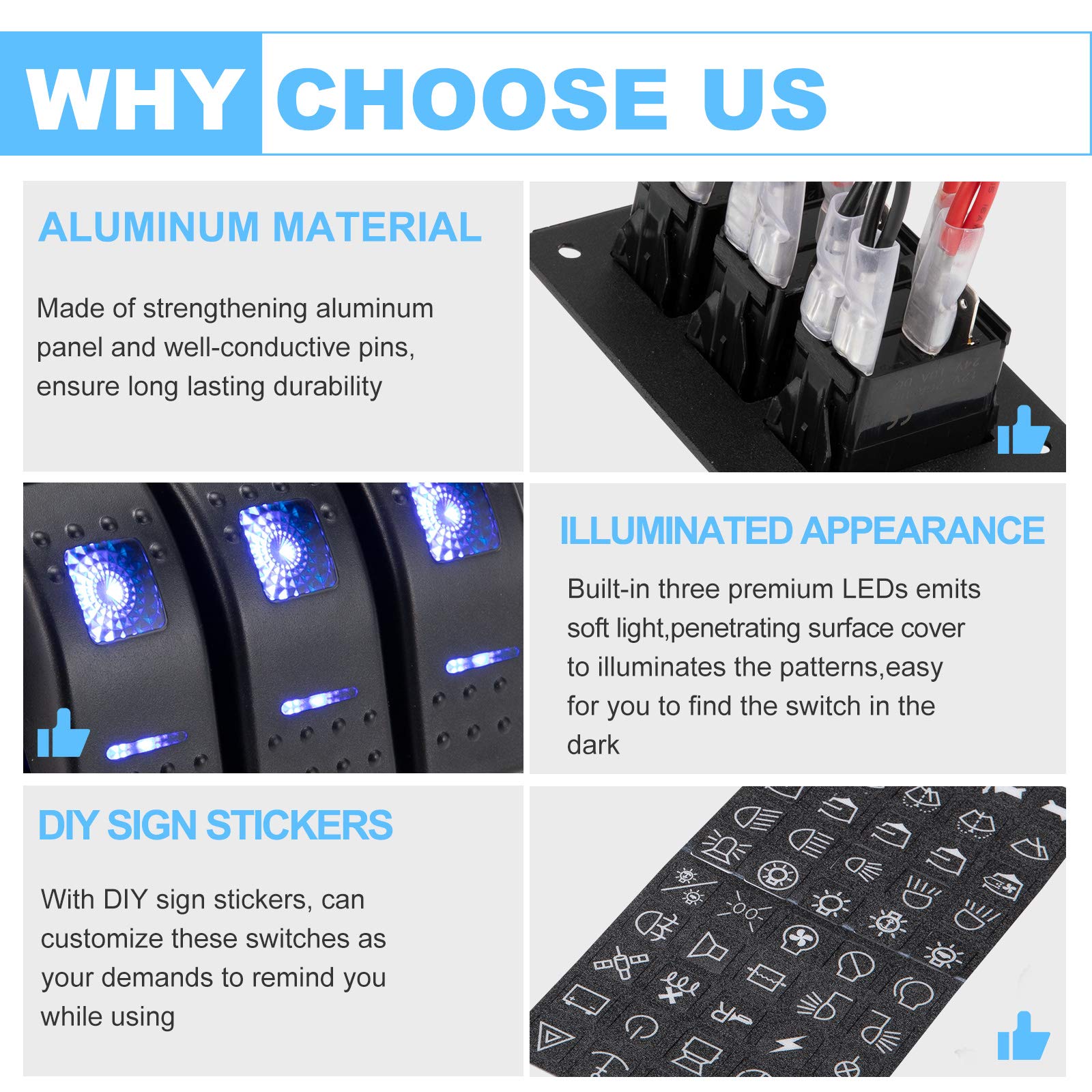 Snapklik.com : BUNKER INDUST 3 Gang Rocker Switch Aluminum Panel