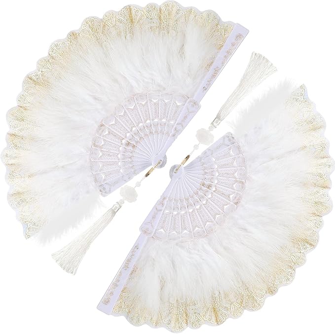 Amazon.com: Namalu 2 Pieces Feather Hand Fan Embroidered Flower Marabou ...