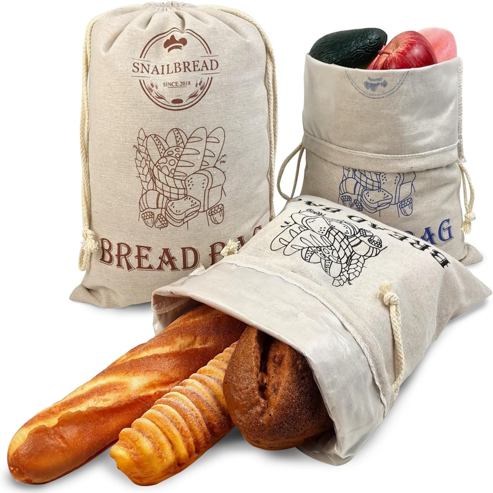Amazon.com: Bread Bag, 2 Pack Linen Bread Bags for Homemade Bread ...