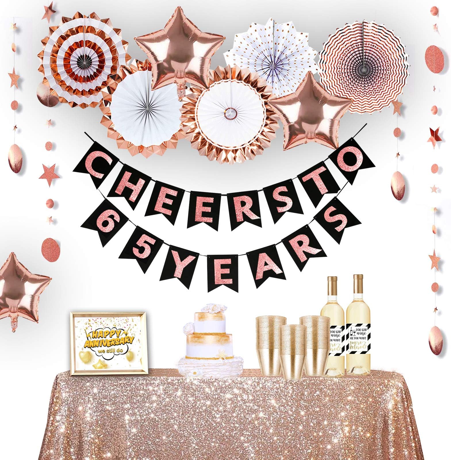 Amazon.com: Rose Gold Sixty Five & Fabulous Happy 65th Birthday Banner ...