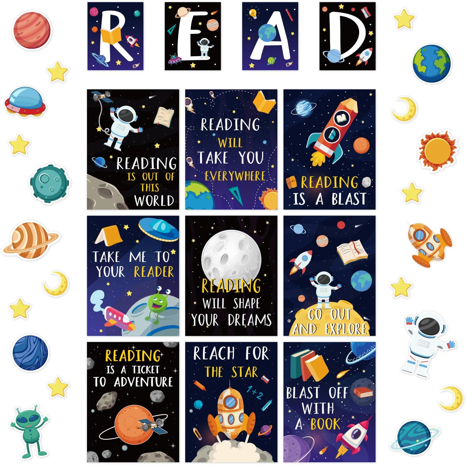 Amazon.com: AnyDesign 82Pcs Outer Space Bulletin Board Decoration Kit ...