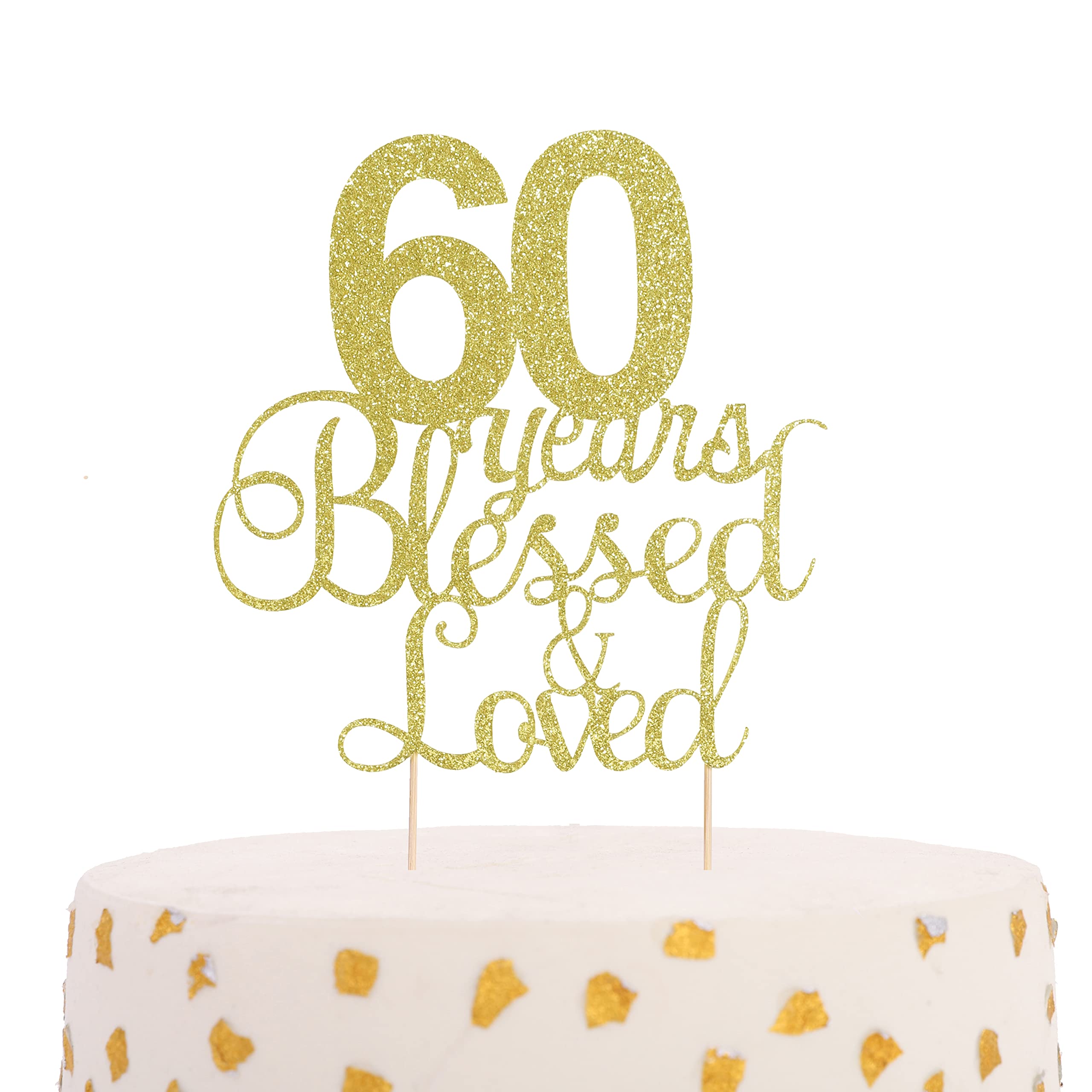 Buy Golden 60 Years Blessed Loved Cake Topper - 60th Birthday Cake ...