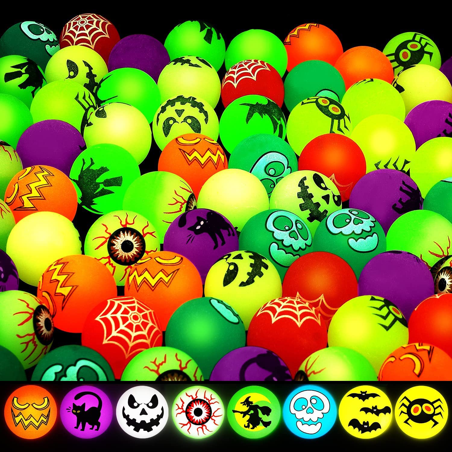 Buy KMUYSL 72 Pcs Glow in The Dark Bouncing Balls, 8 Halloween Theme ...