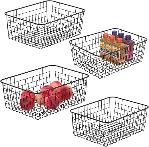 Amazon.com: Wire Storage Baskets, iSPECLE 4 Pack Large Metal Wire ...