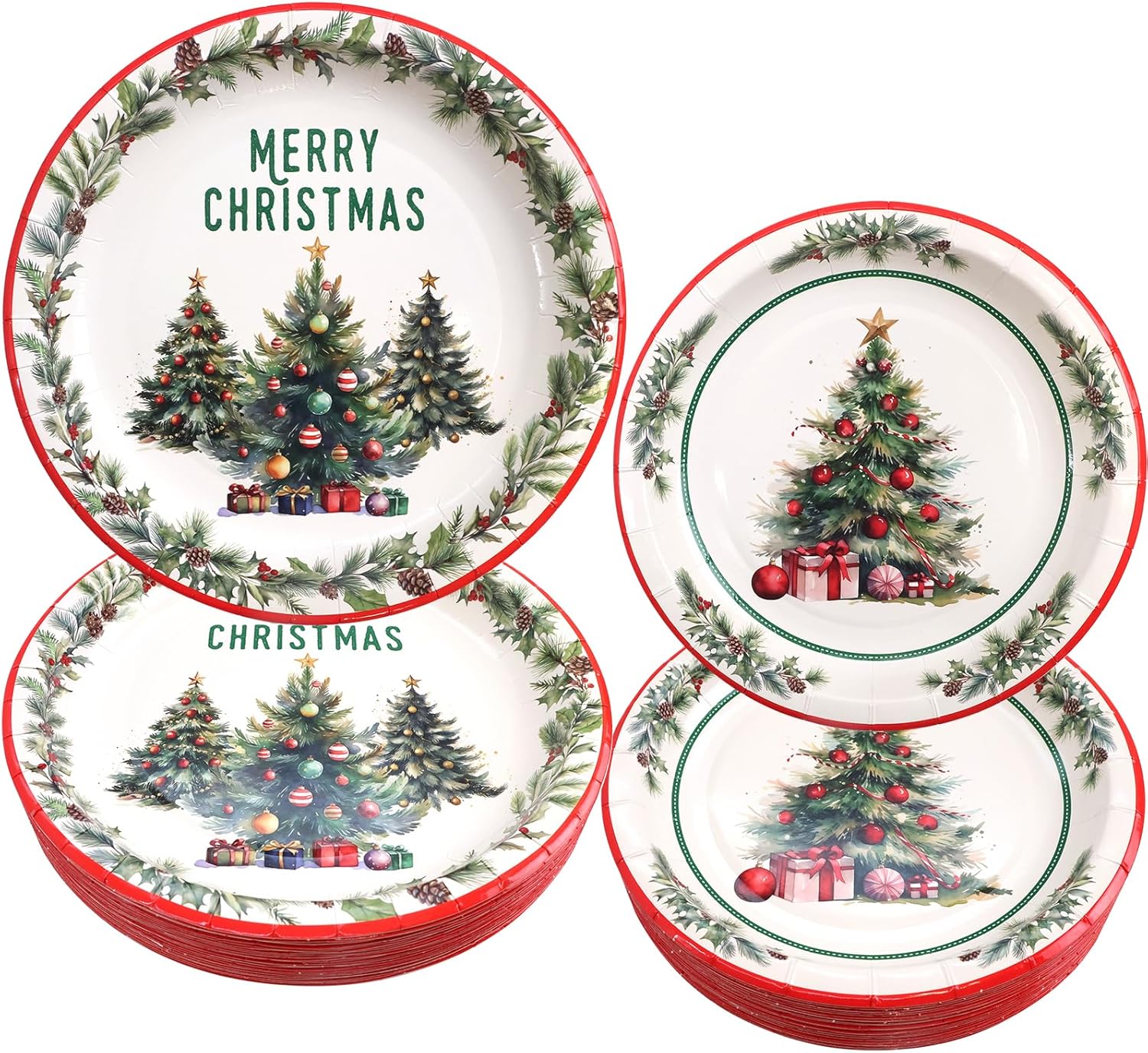Amazon.com: ceiba tree 48pcs Christmas Paper Plates Christmas Tree ...