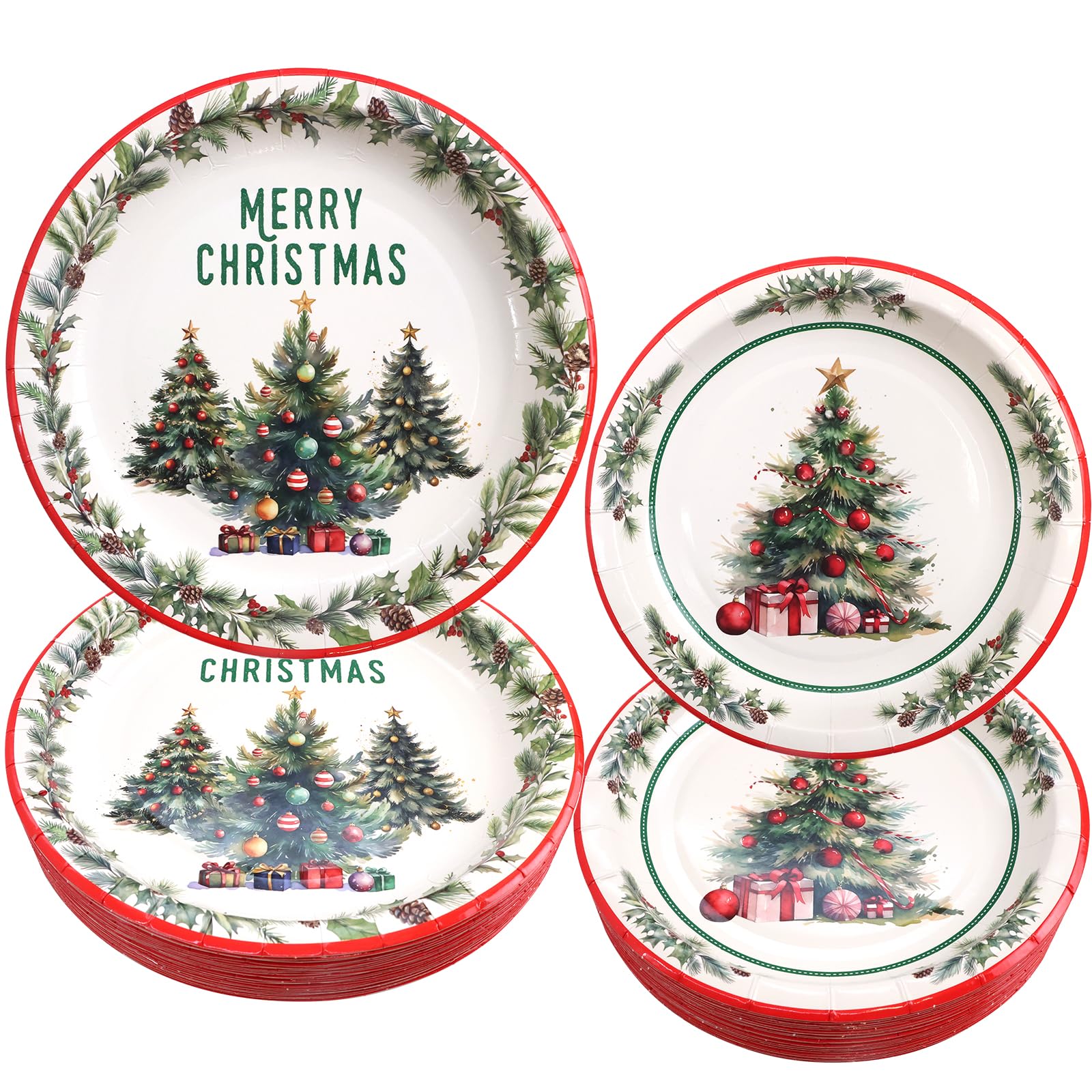 Amazon.com: 48pcs Christmas Paper Plates Christmas Tree Disposable ...