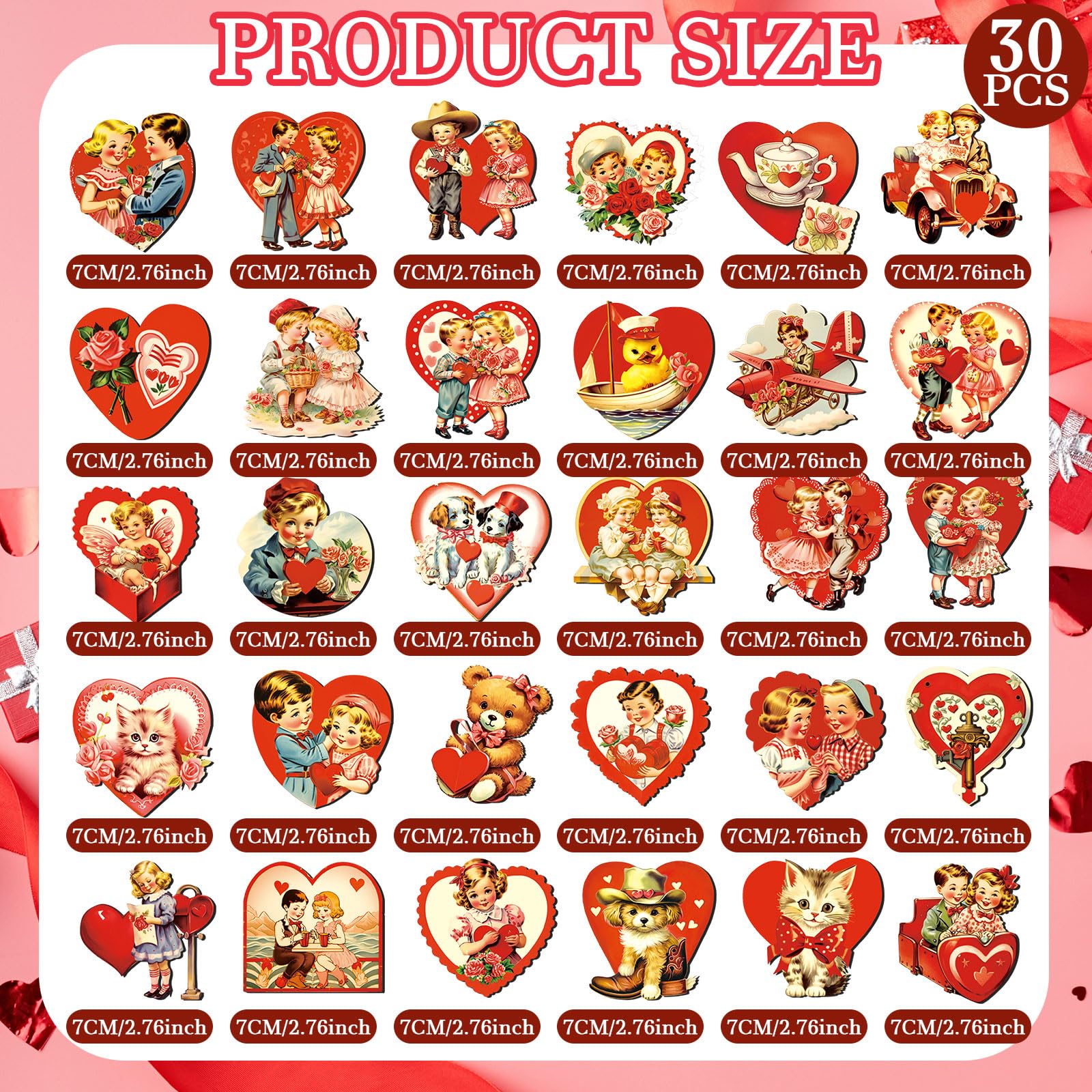 Snapklik.com : 30 Pcs Valentines Day Refrigerator Magnets Vintage Heart ...