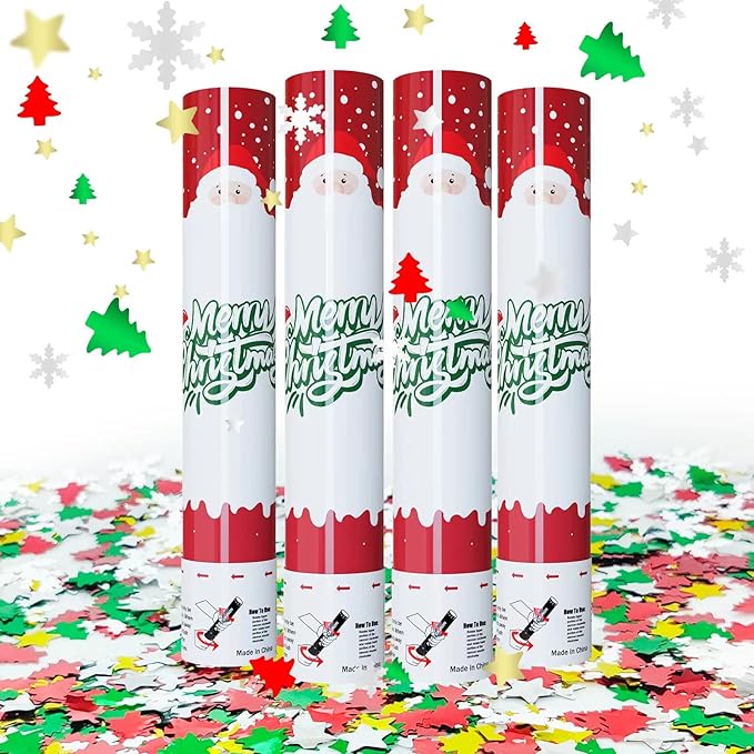 Amazon.com: Christmas Confetti Cannon Party Poppers Shooters WORKKEEP ...