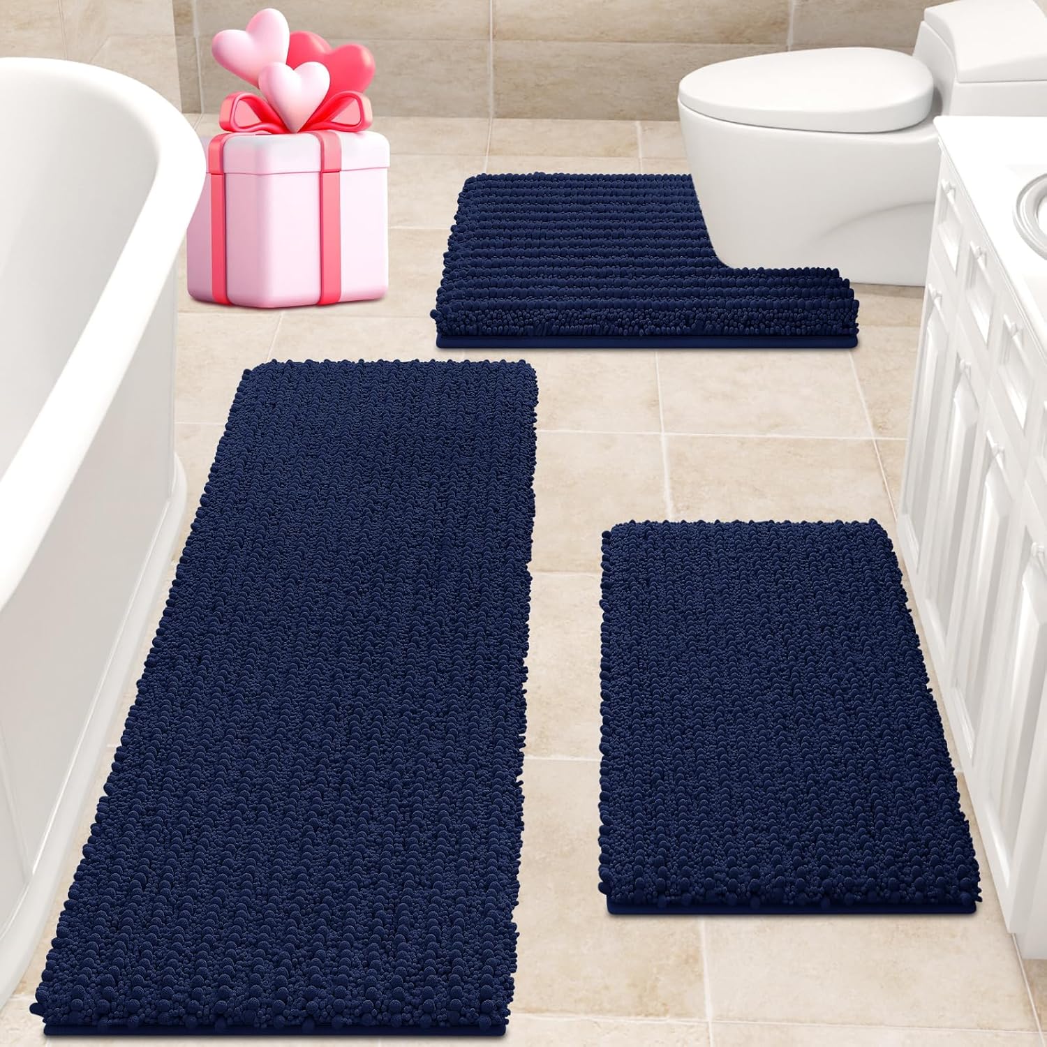 Amazon.com: ACCUMTEK Upgrade Extra Large Navy Blue Bathroom Rug Set 3 ...