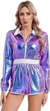 Amazon.com: LiiYii Women's Shiny Romper Rave Outfits Disco Party ...