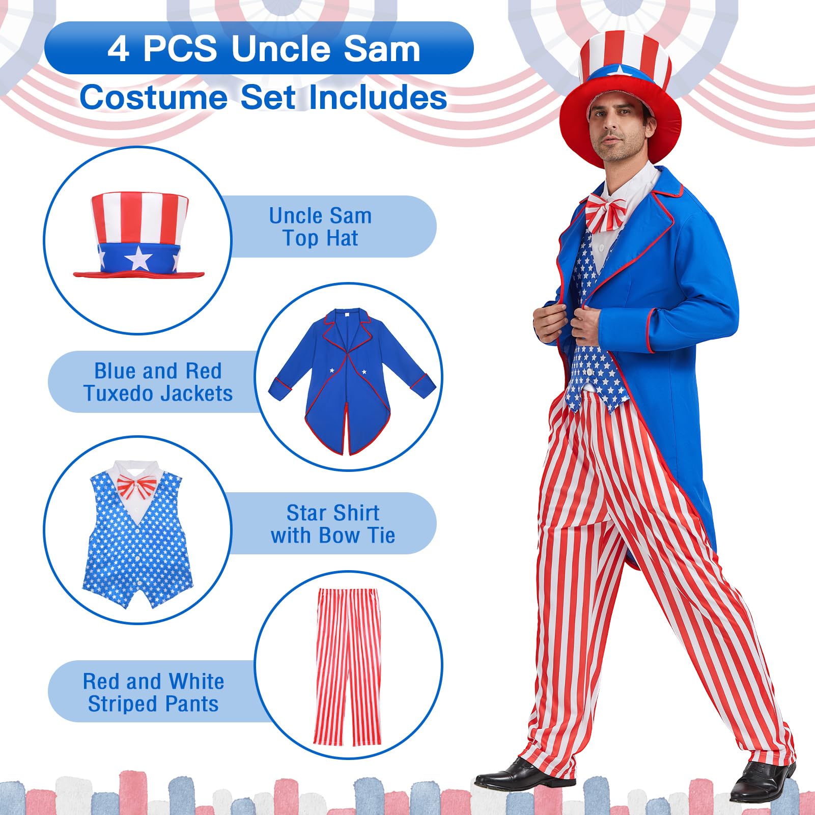 Uncle Sam Costume Adult Men, 4th of July Deluxe Costumes Set ...