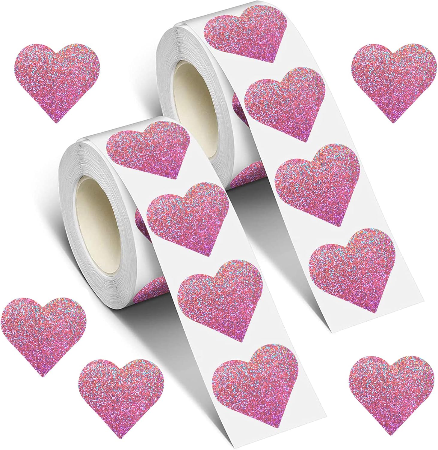Amazon.com: Glitter Pink Heart Stickers 1inch Valentine's Day Love ...