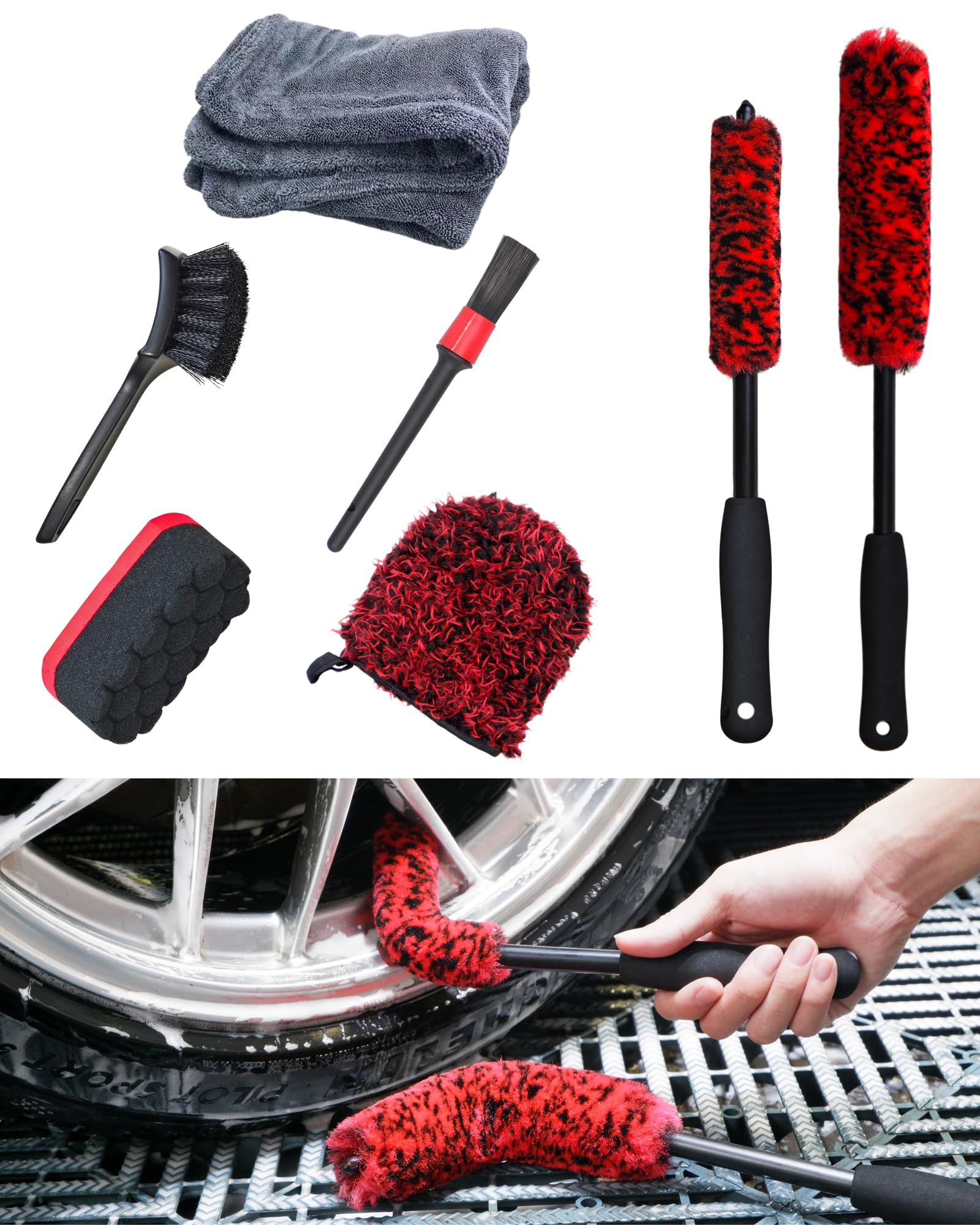 Amazon.com: Premium 7PCS Car Wheel Rims Detail Cleaning PRO Wash Kit ...