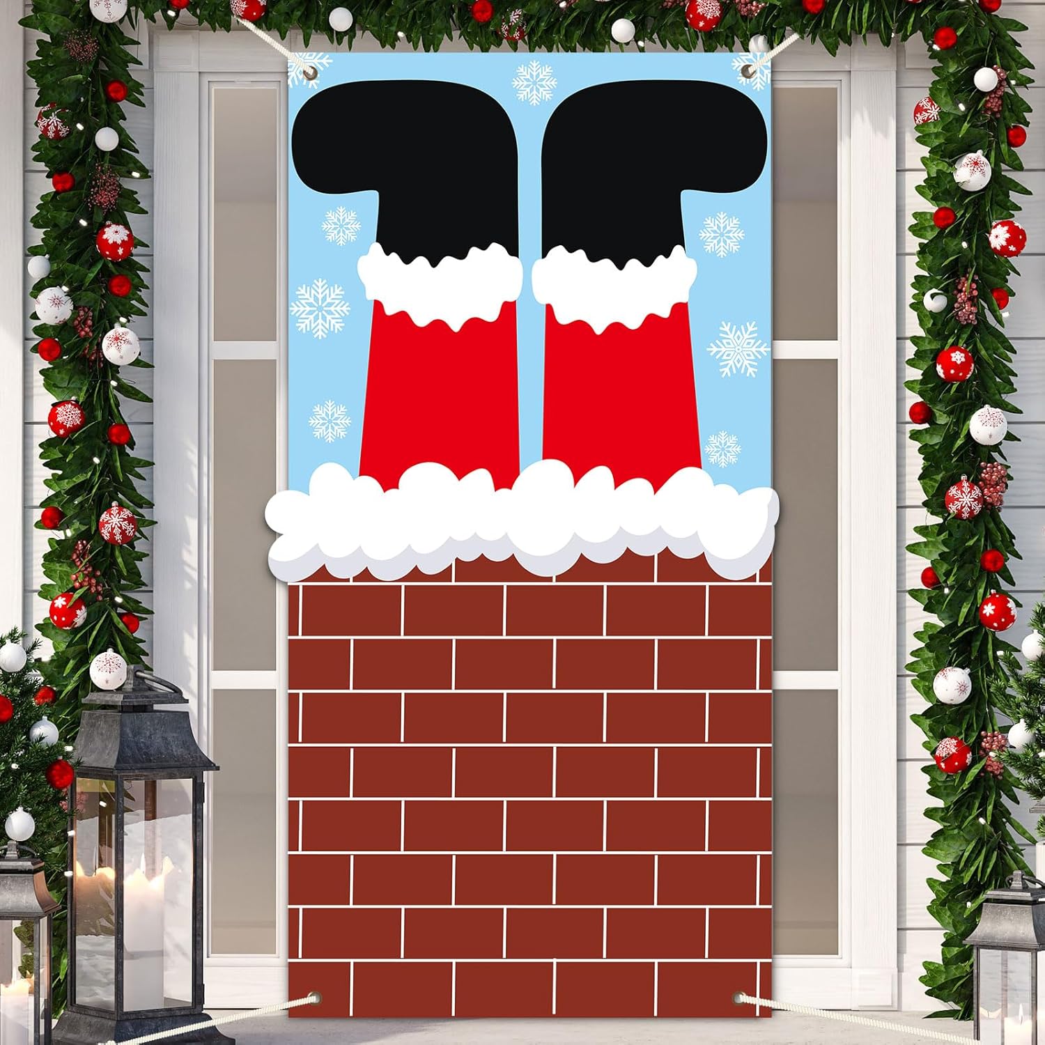 Amazon.com: Justforjoyful Christmas Door Cover Decoration - Chimney ...