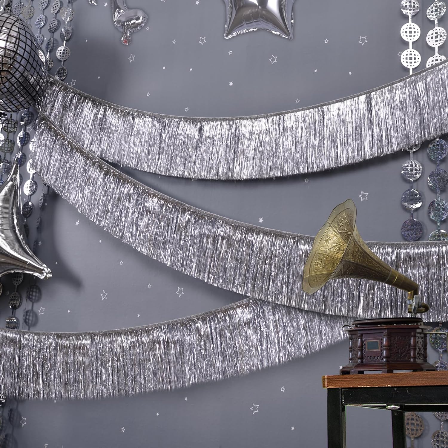 Amazon.com: C＆B Silver Fringe Banner for Party Decorations,6 Ft Hanging ...