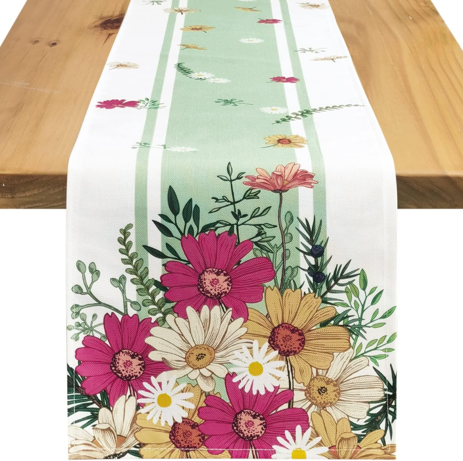 Amazon.com: Colorful Daisy Table Runner 72 Inches Green Stripe Table ...