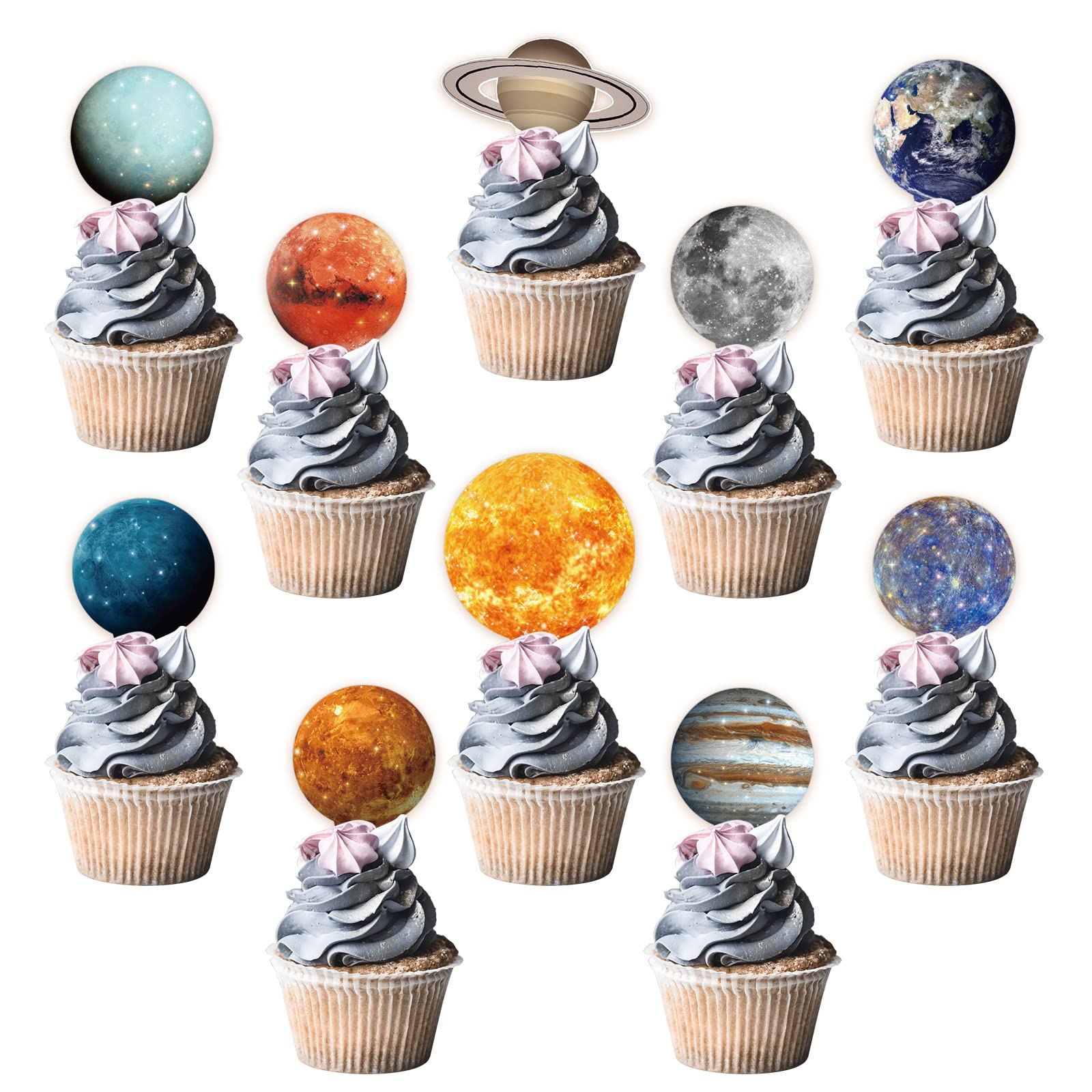 Buy 50 Pcs Outer Space Cupcake Toppers Solar System Galaxy Universe ...