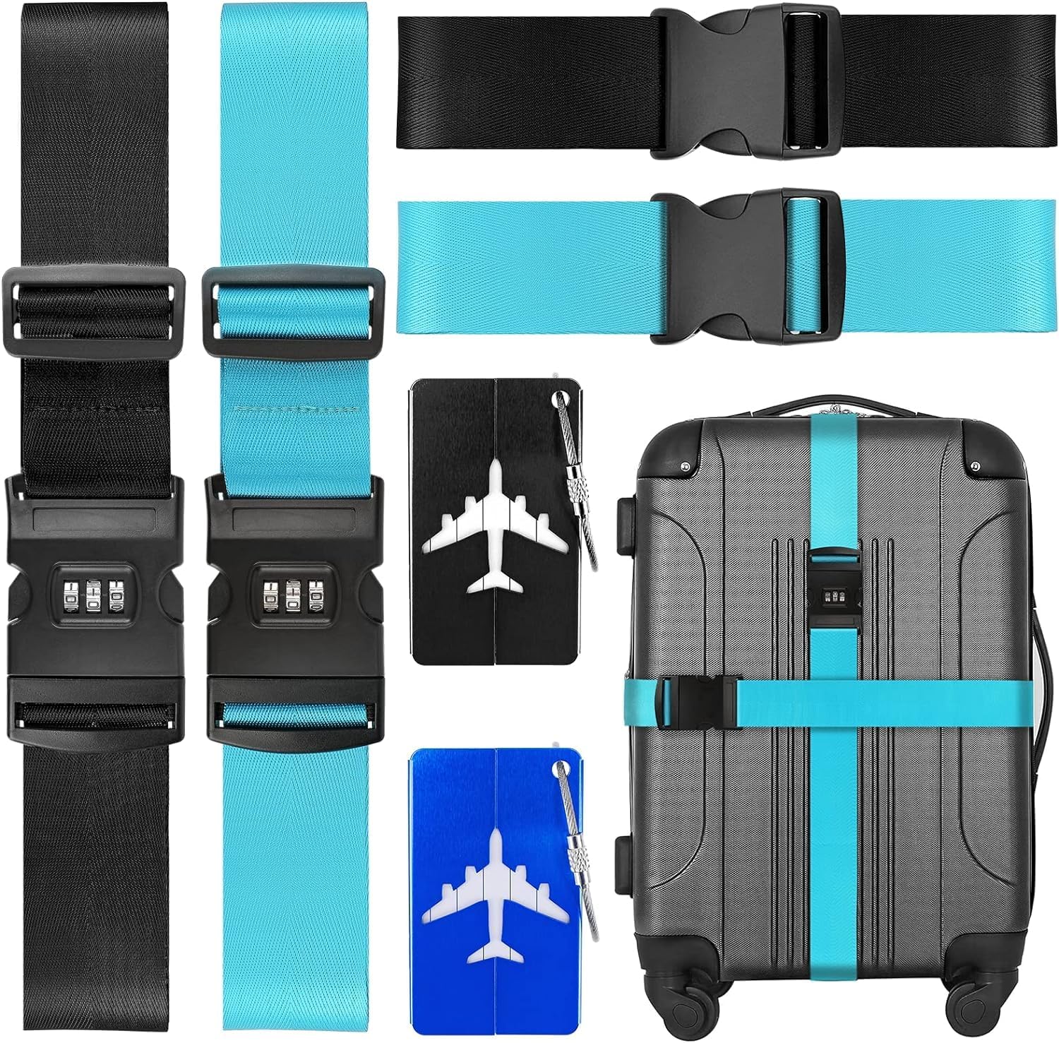 PENGQIMM 6 Pack Luggage Straps With Password Lock Clip - 78" x 2 ...
