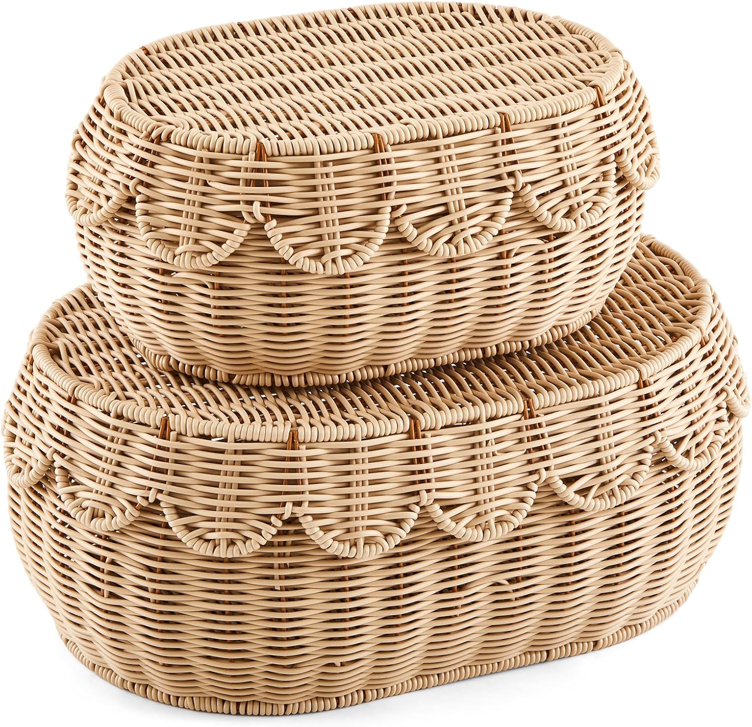 Amazon.com : Juexica 2 Pcs Scalloped Rattan Baskets, Woven Rattan ...