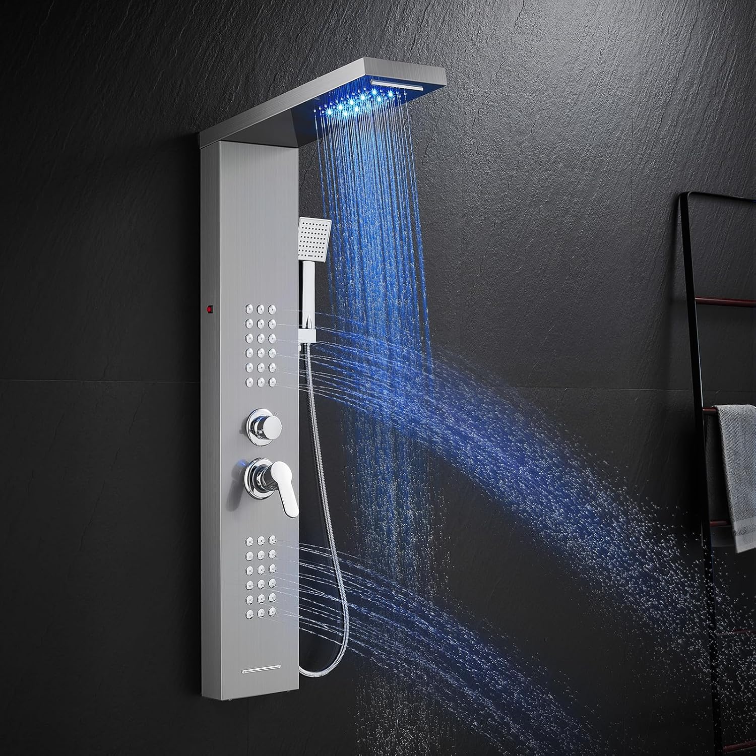 Amazon.com: ROVATE LED Shower Panel Tower System, Rainfall Waterfall ...