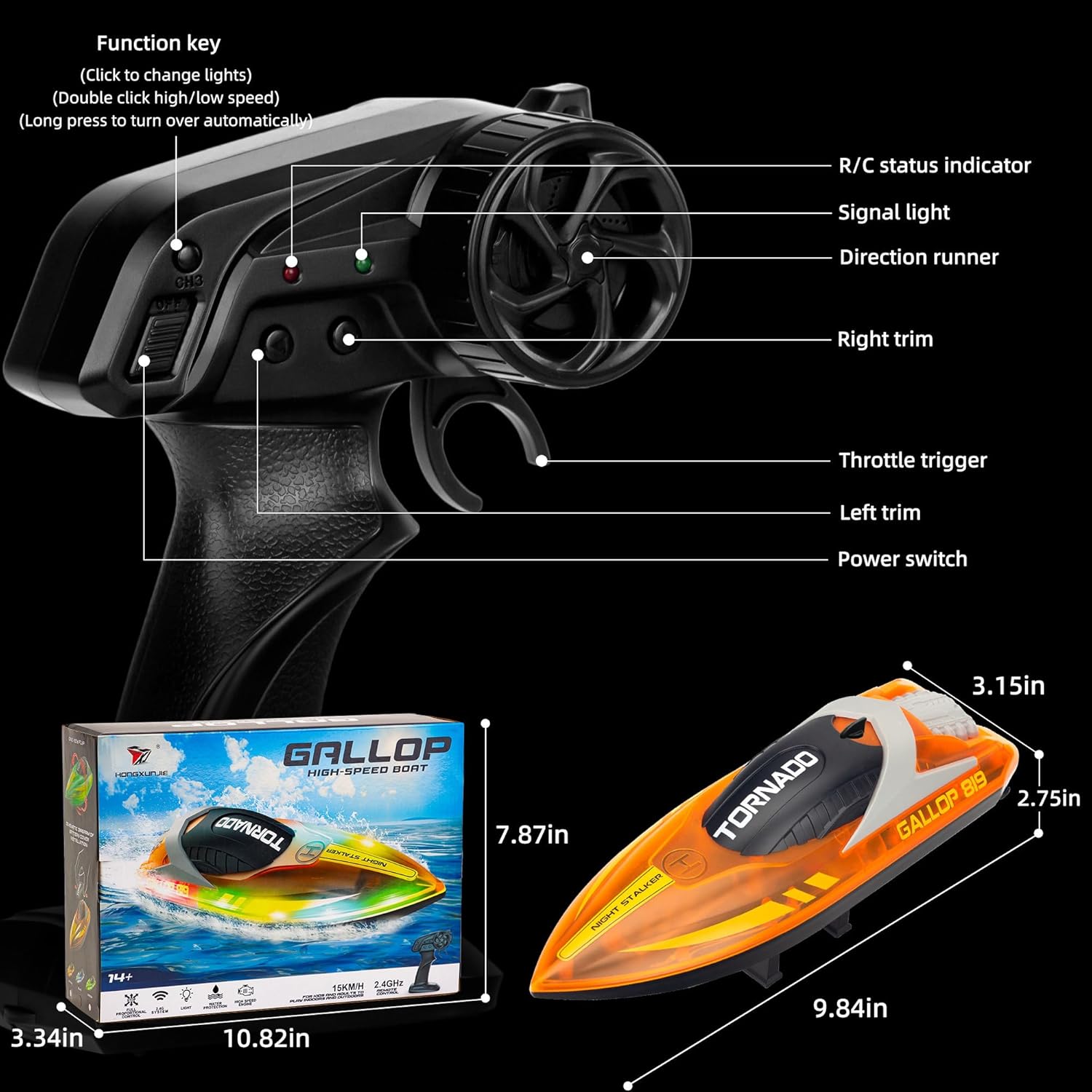 Barco a control remoto para niños de 8 a 12 años, 15+ MPH barco de ...