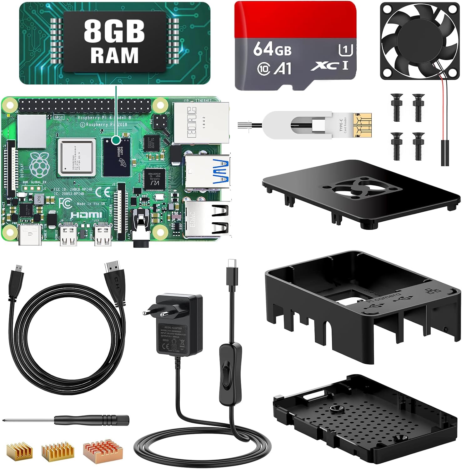 Beumons Raspberry Pi 4 Modello B, RPi Barebone 8GB RAM + ROM 64GB ...