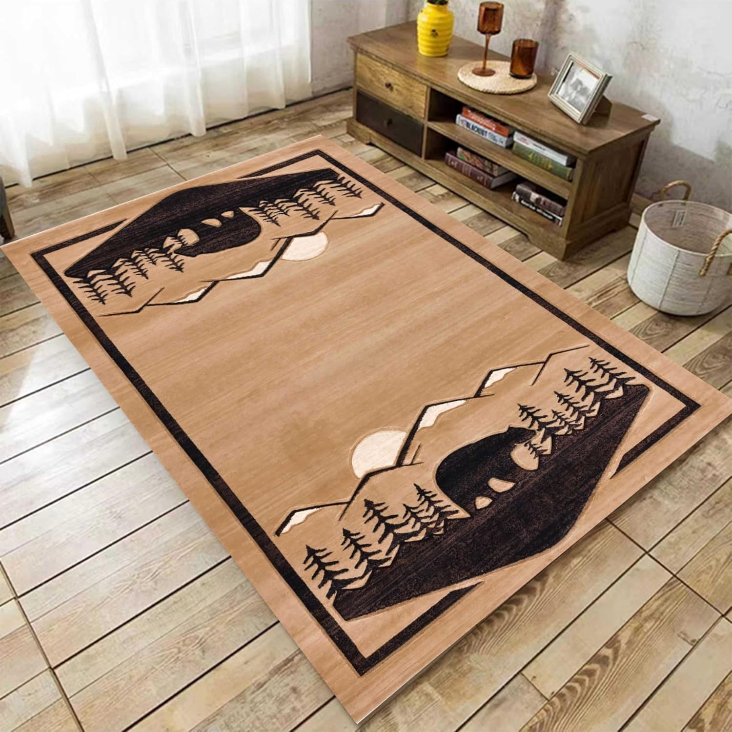 Amazon.com: LHOMKCV Brown Rustic Cabin Area Rug, 3x5ft, Vintage Simple ...