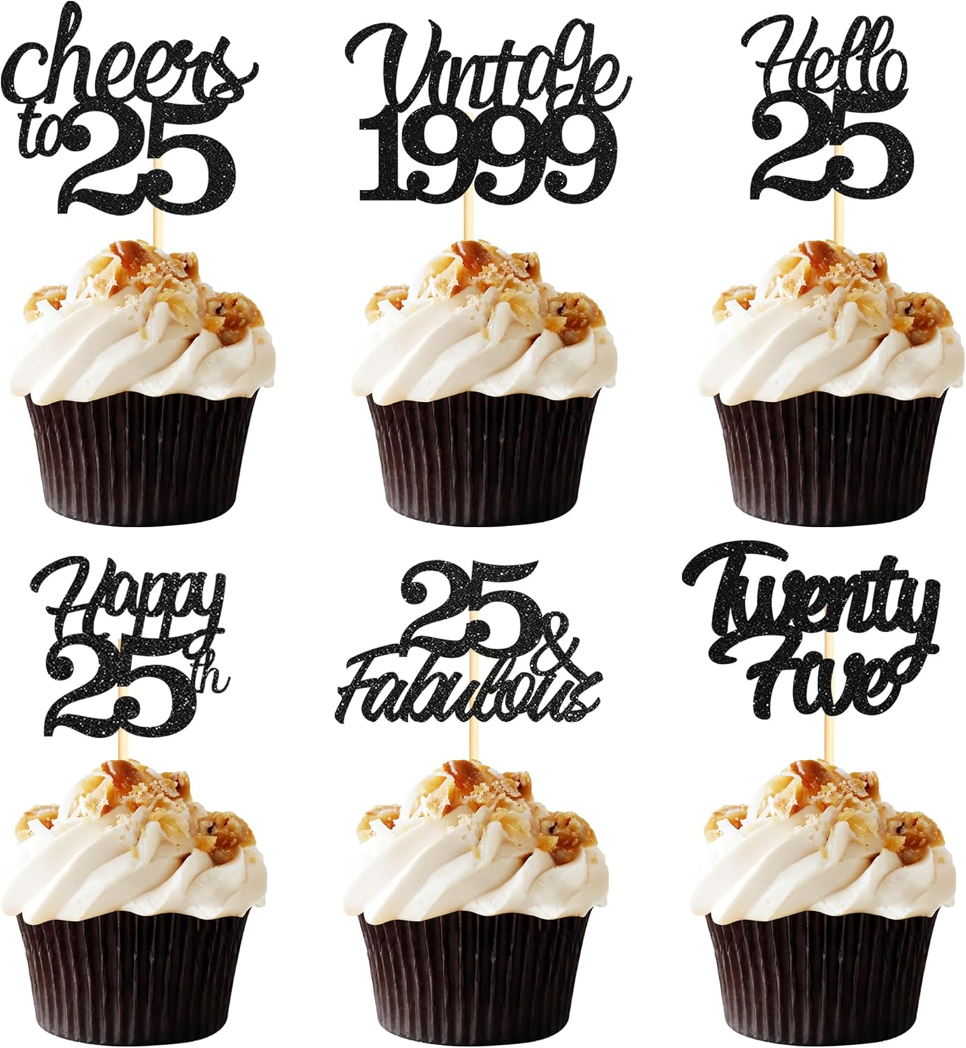 Amazon.com: Sotpot 25th Birthday Cupcake Toppers, 24 Pcs Black Glitter ...