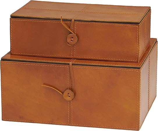 Amazon.com: Deco 79 Leather Handmade Decorative Box Storage Decorative ...