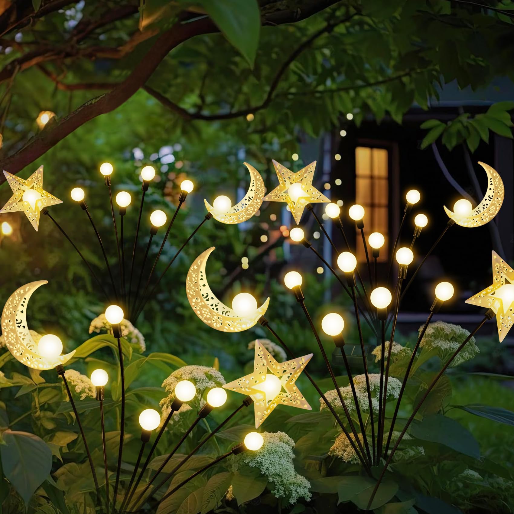 Baquler Solar Ramadan Stake Lights, LED Star Moon Lights Eid Outdoor ...