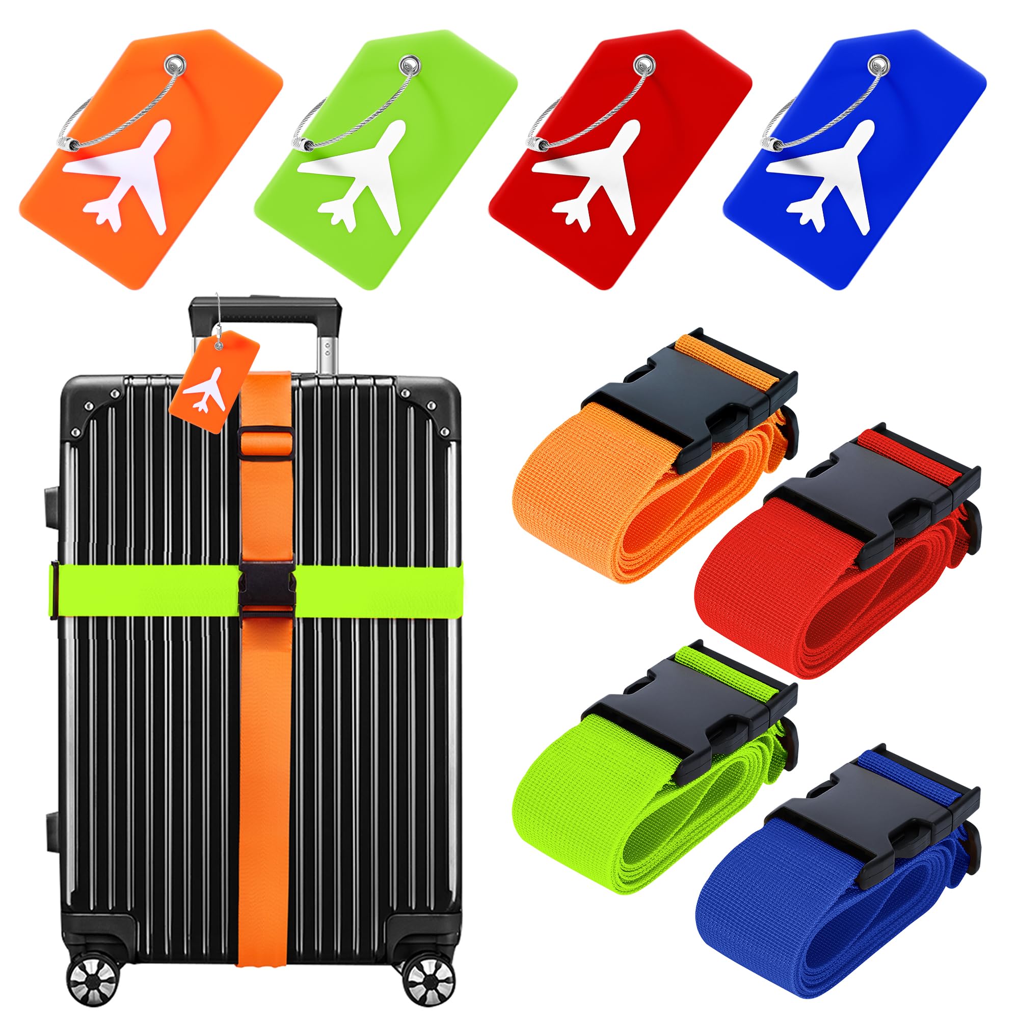 Snapklik.com : 8 Pack Luggage Straps Set, Silicone Luggage Tags For ...