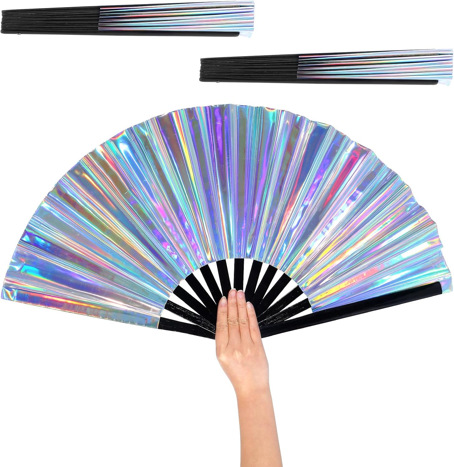 Amazon.com: Dimeho 2 Pcs Line Dancing Glitter Holographic Fan 13 Inch ...