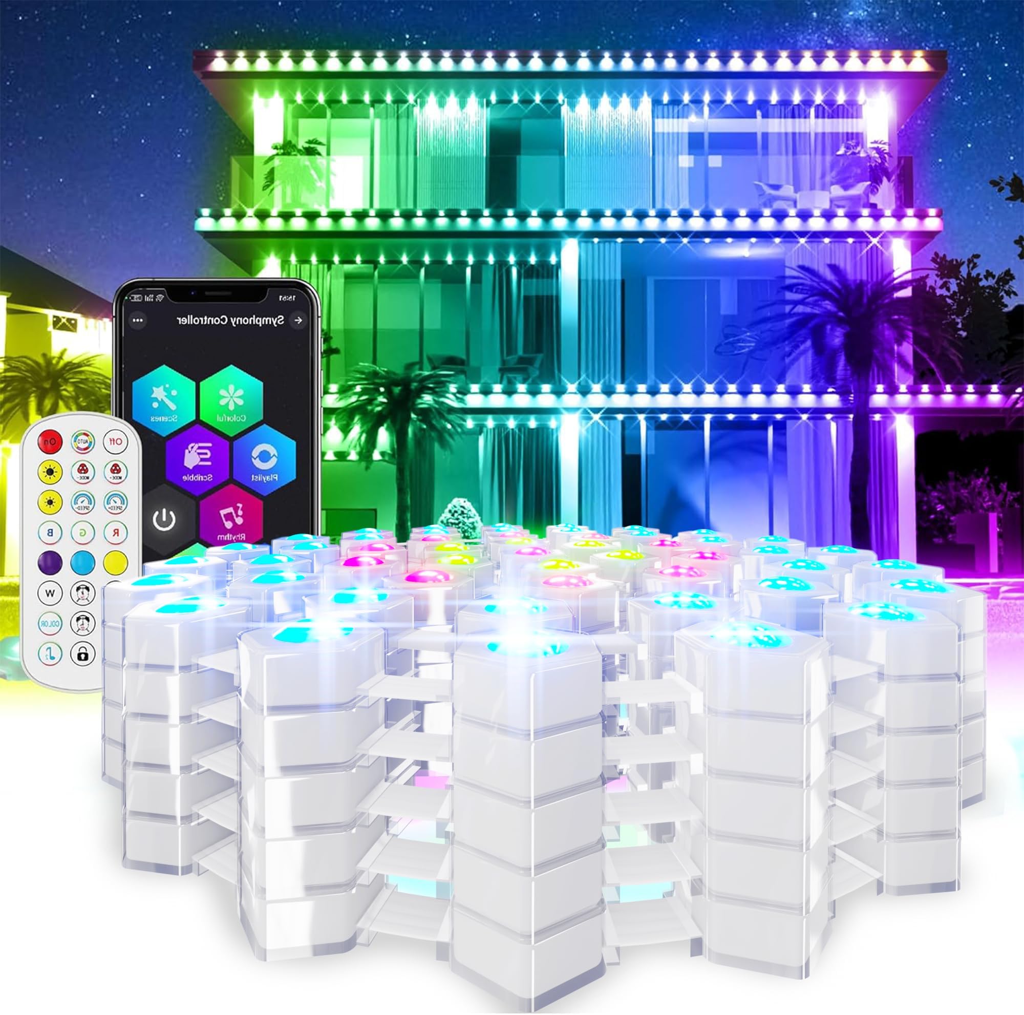 ASLONG Permanent Outdoor Lights with App & Remote, 100ft Smart Eaves ...