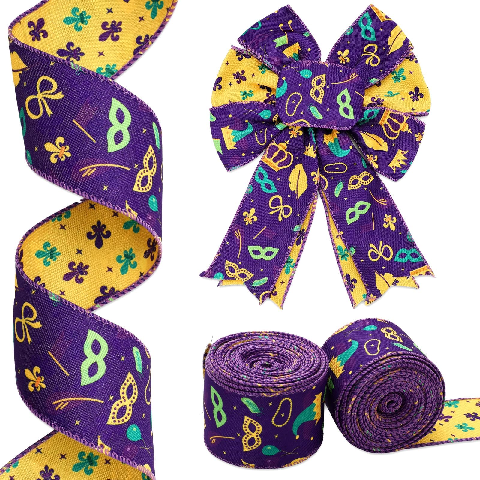 Amazon.com: Paper Mart Mardi Gras Ribbon, Bright Striped Metallic ...