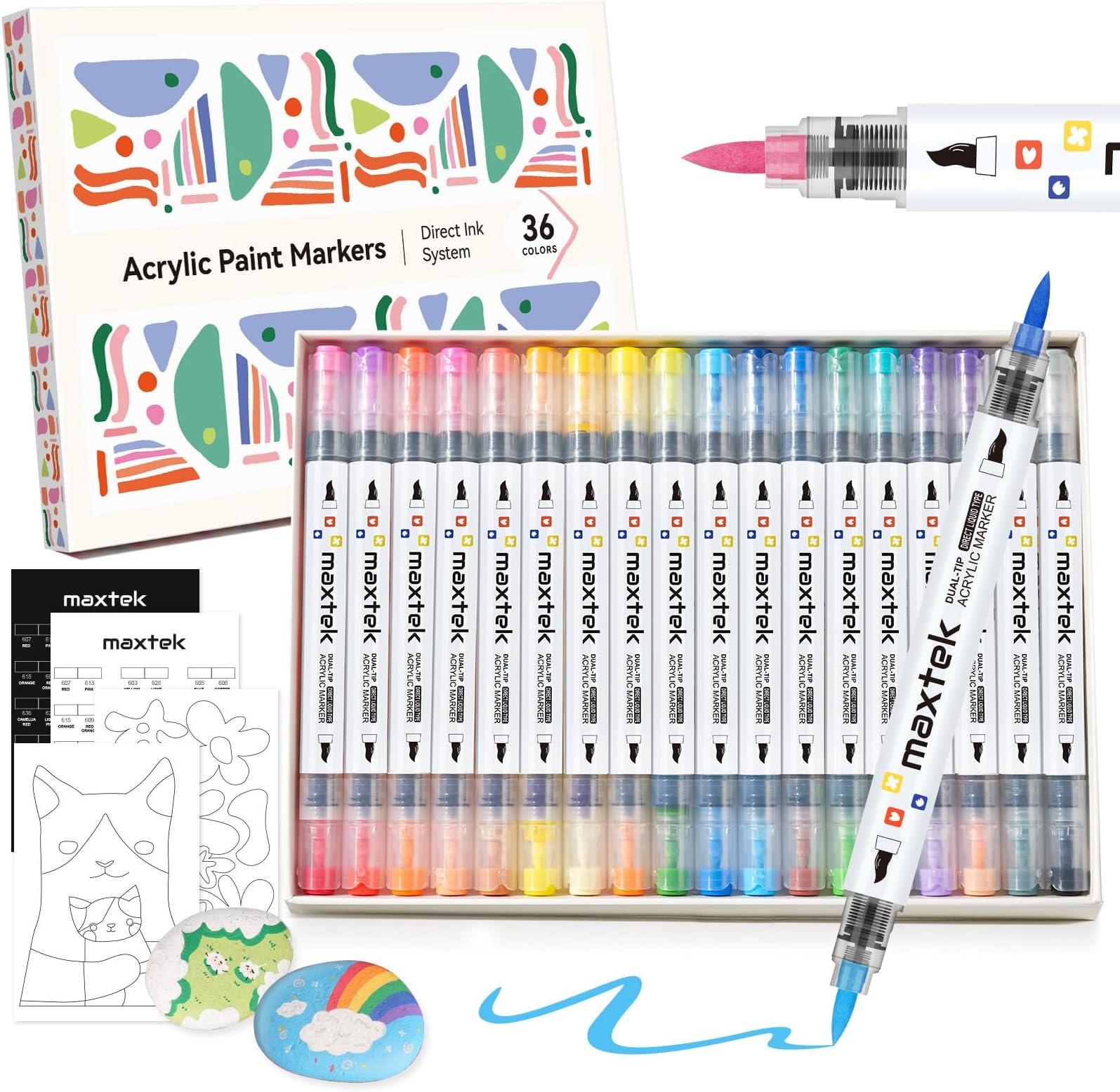 maxtek Acrylic Paint Markers Paint Pens, Dual Tip Direct Liquid Acrylic ...