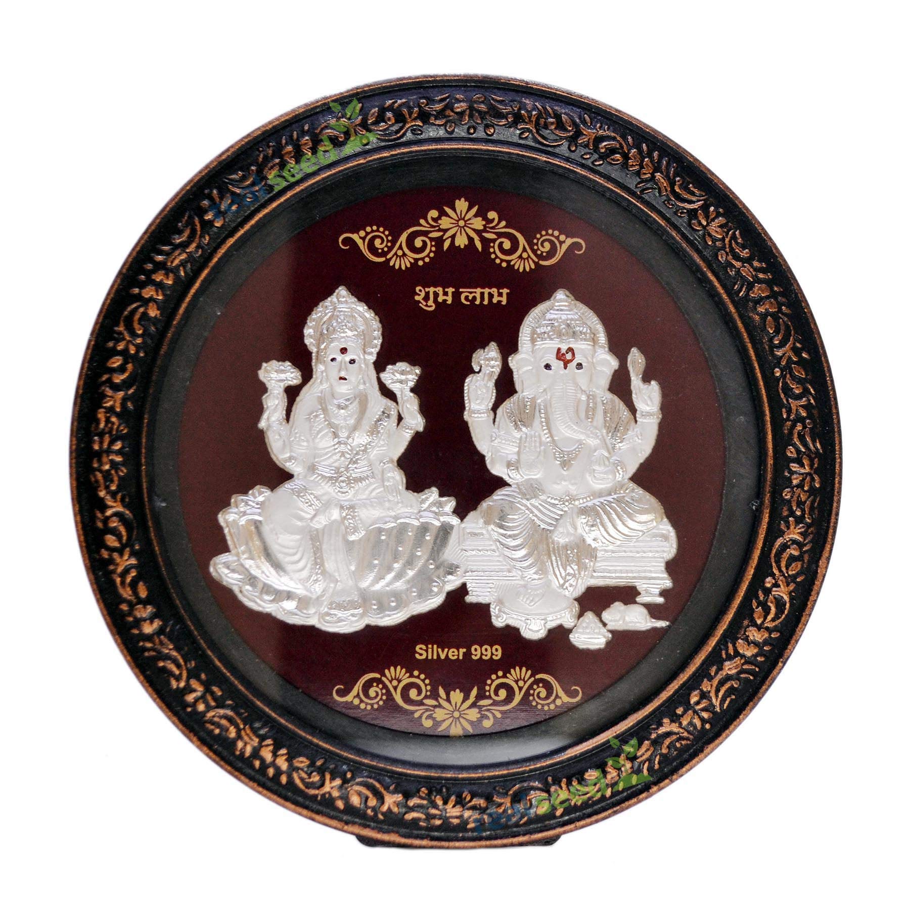 Buy REAL SEED Laxmi Ganesh Silver Plated Round Frame | Laxmi Ganesh Ji ...