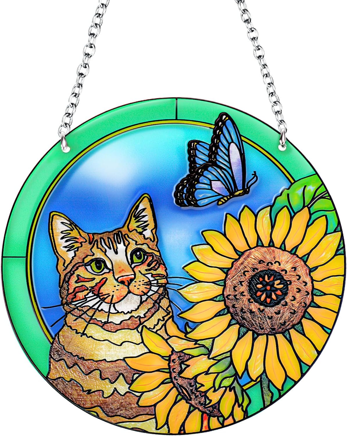 Amazon.com: Cat Stained Glass Butterfly on Moon Gifts, Handcrafted ...