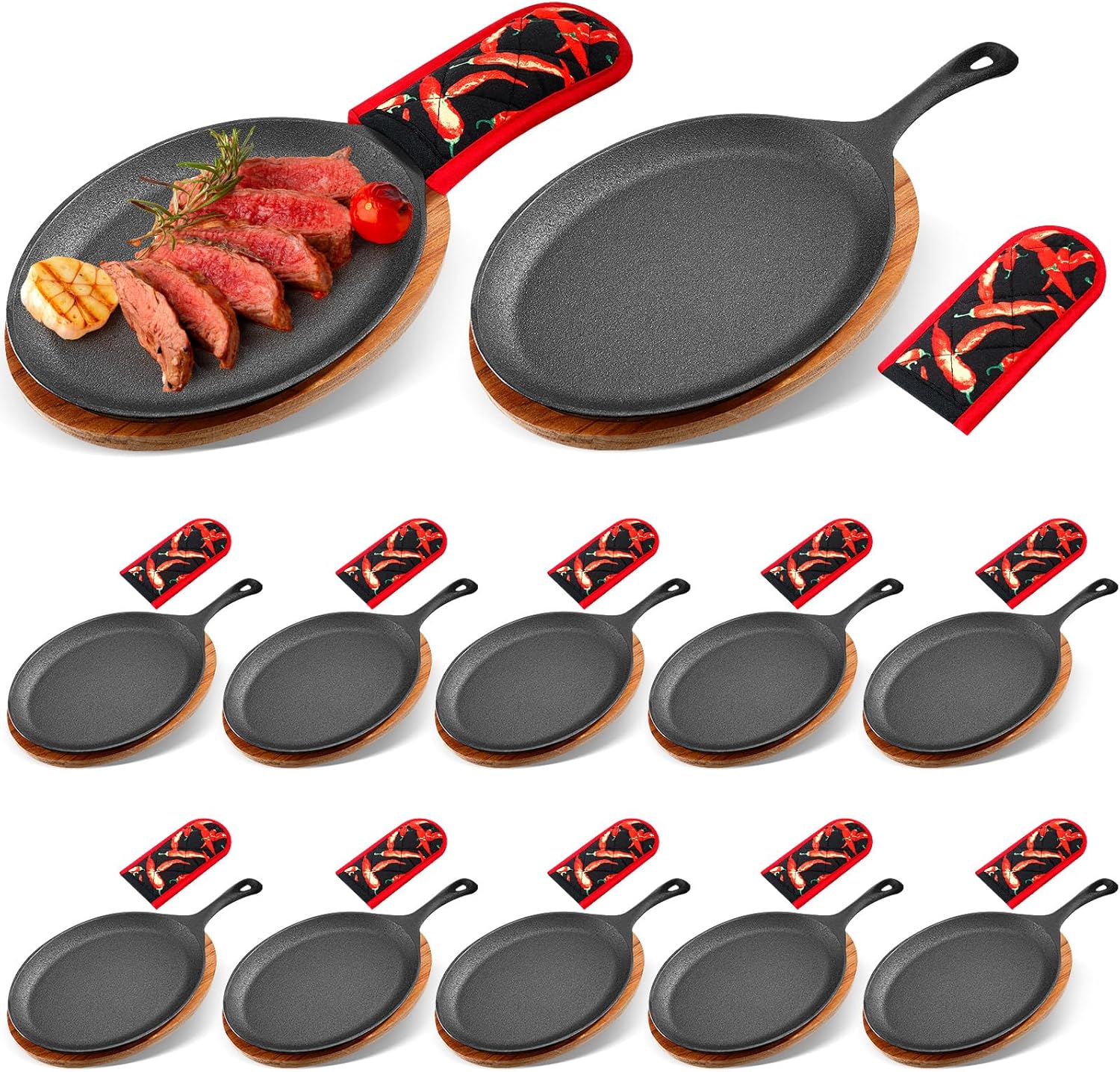 Amazon.com: Lallisa 12 Sets Cast Iron Fajita Plate Set Fajita Plate Pan ...