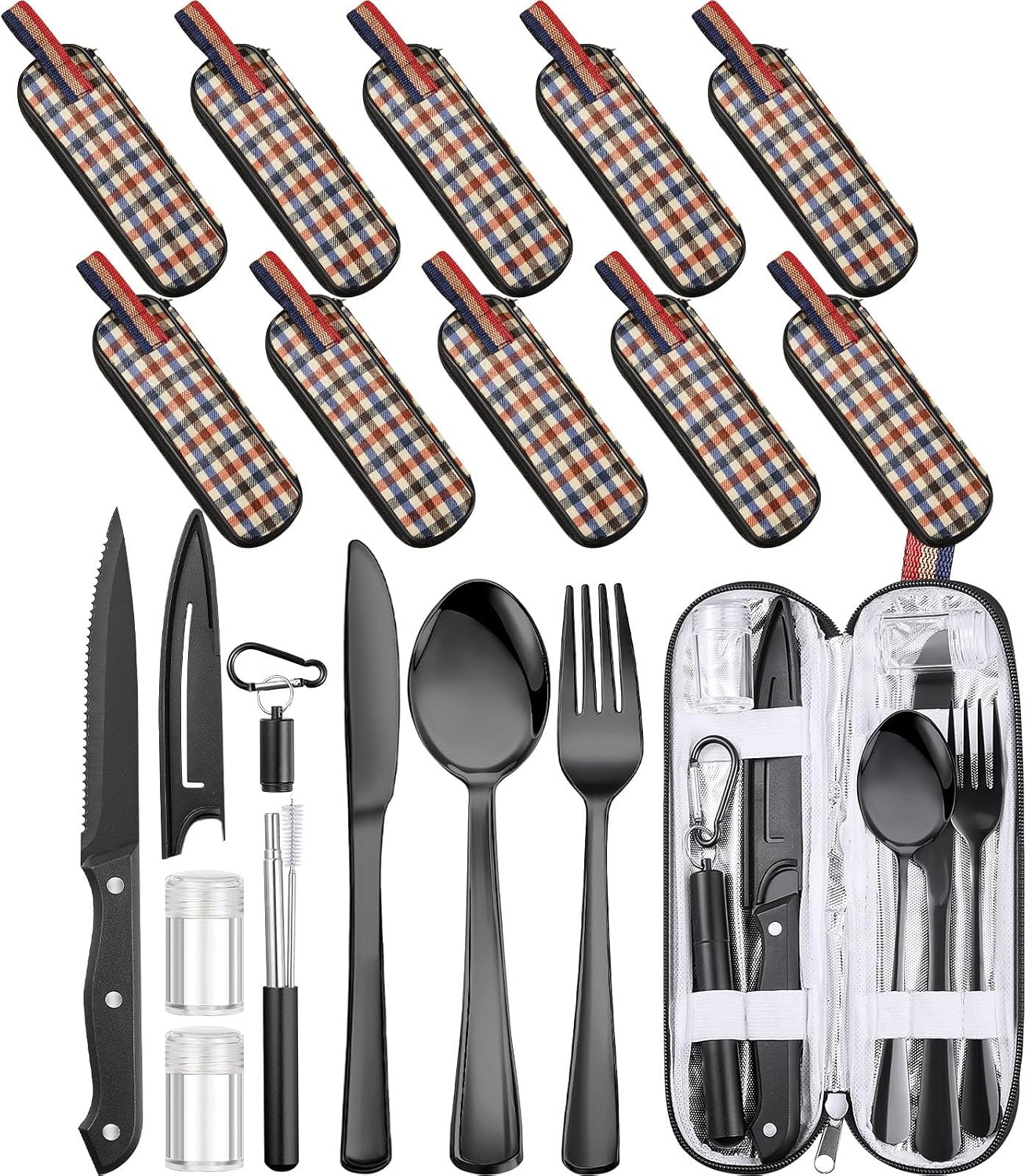 Amazon.com | Suclain 10 Sets Portable Travel Utensils with Case Camping ...