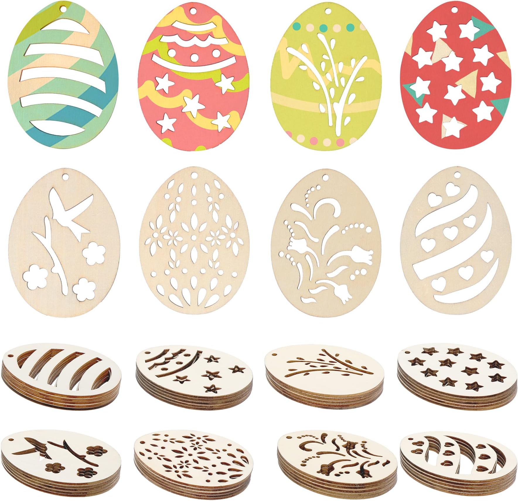 Amazon.com: Yookat 40 Pieces Easter Egg Wooden Cutout Unfinished Wood ...