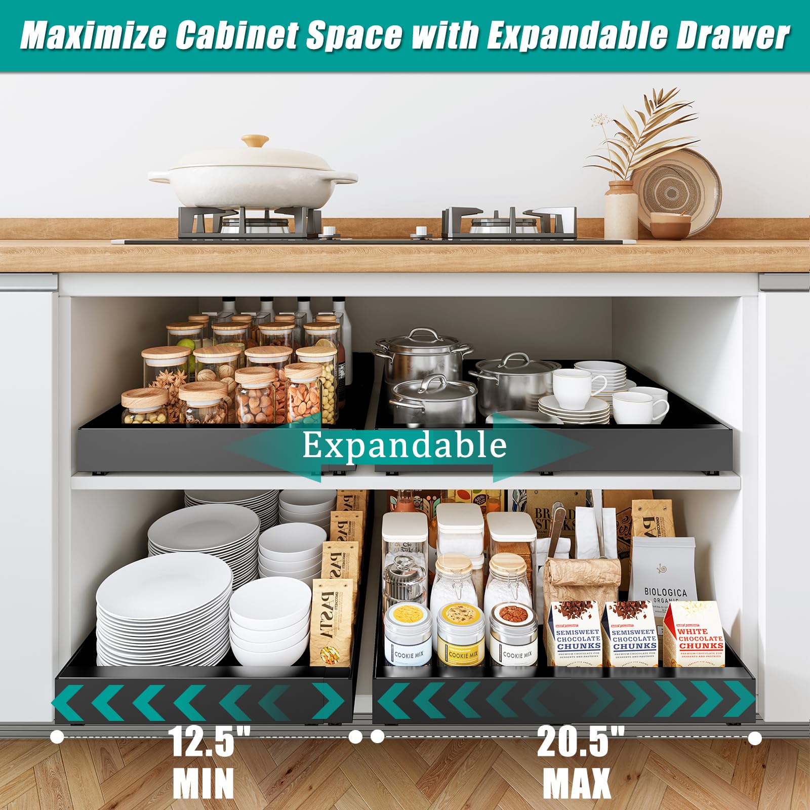 Seinloes 2 Pack Pull Out Cabinet Organizers 21"Deep With Raising Pad