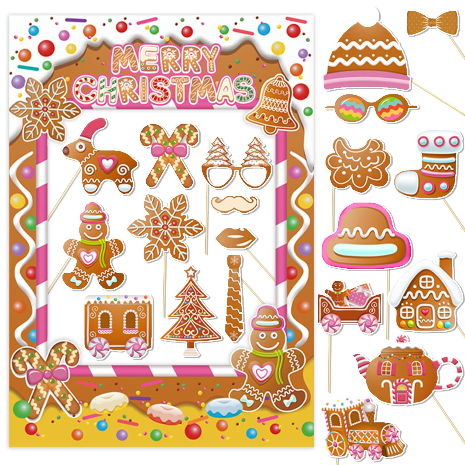 Amazon.com: Qpout Gingerbread Photo Booth Props with Gingerbread House ...