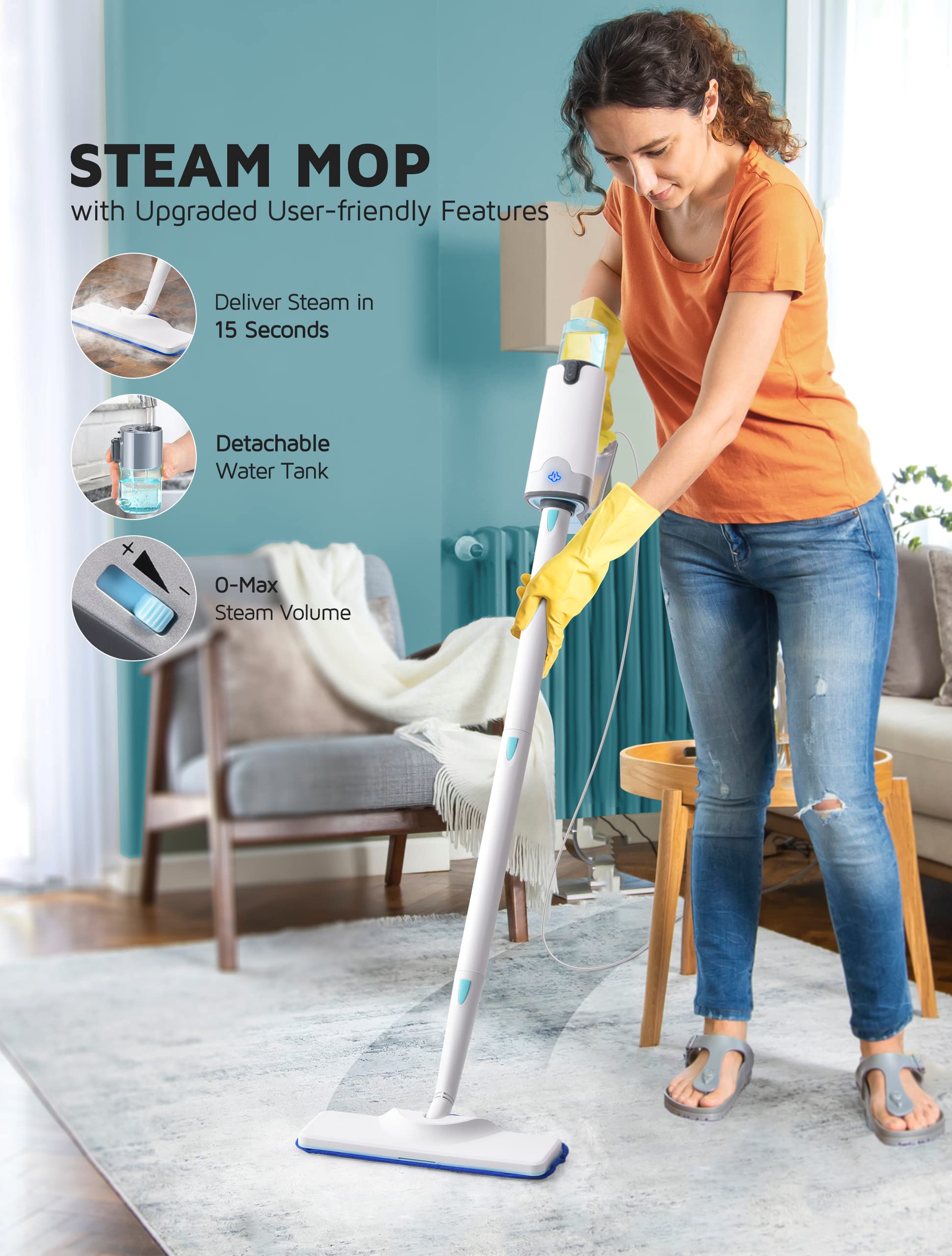 Snapklik.com : Handheld Steam Mop Cleaner, Khelfer 15s Fast Heating ...