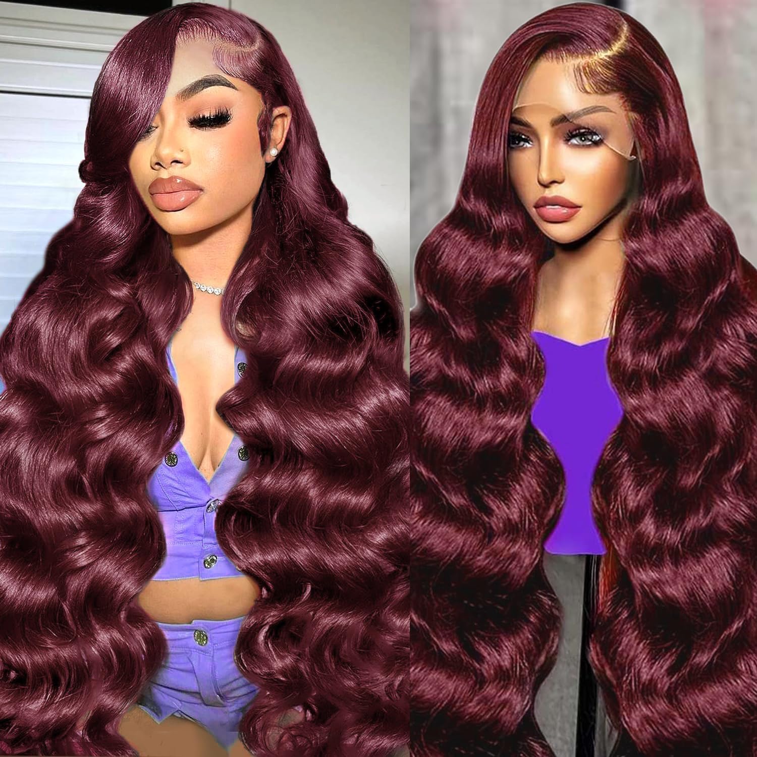 Amazon.com : HaEver 30 Inch 99J Burgundy Lace Front Wigs Human Hair Pre ...