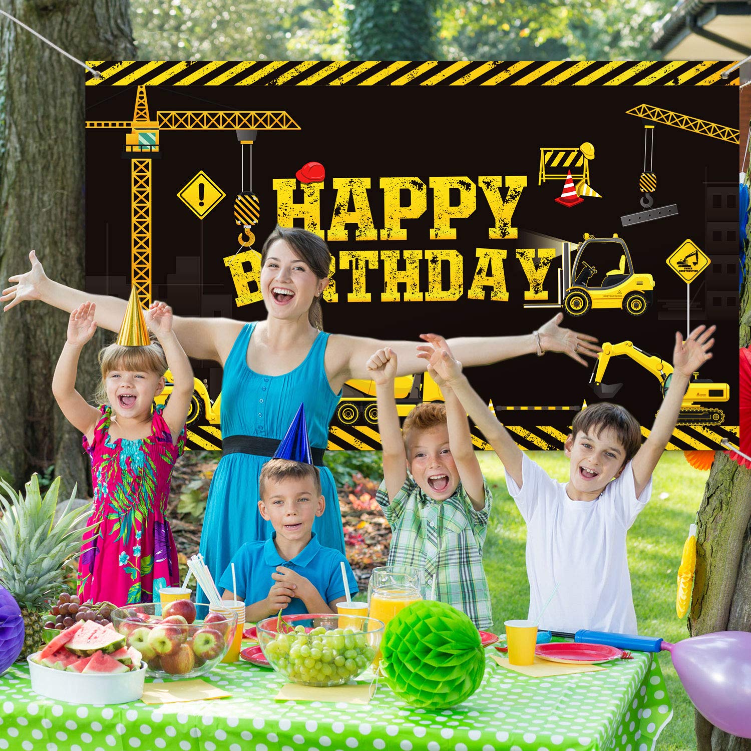 Construction Happy Birthday Decoration Banner Dump Truck Backdrop ...