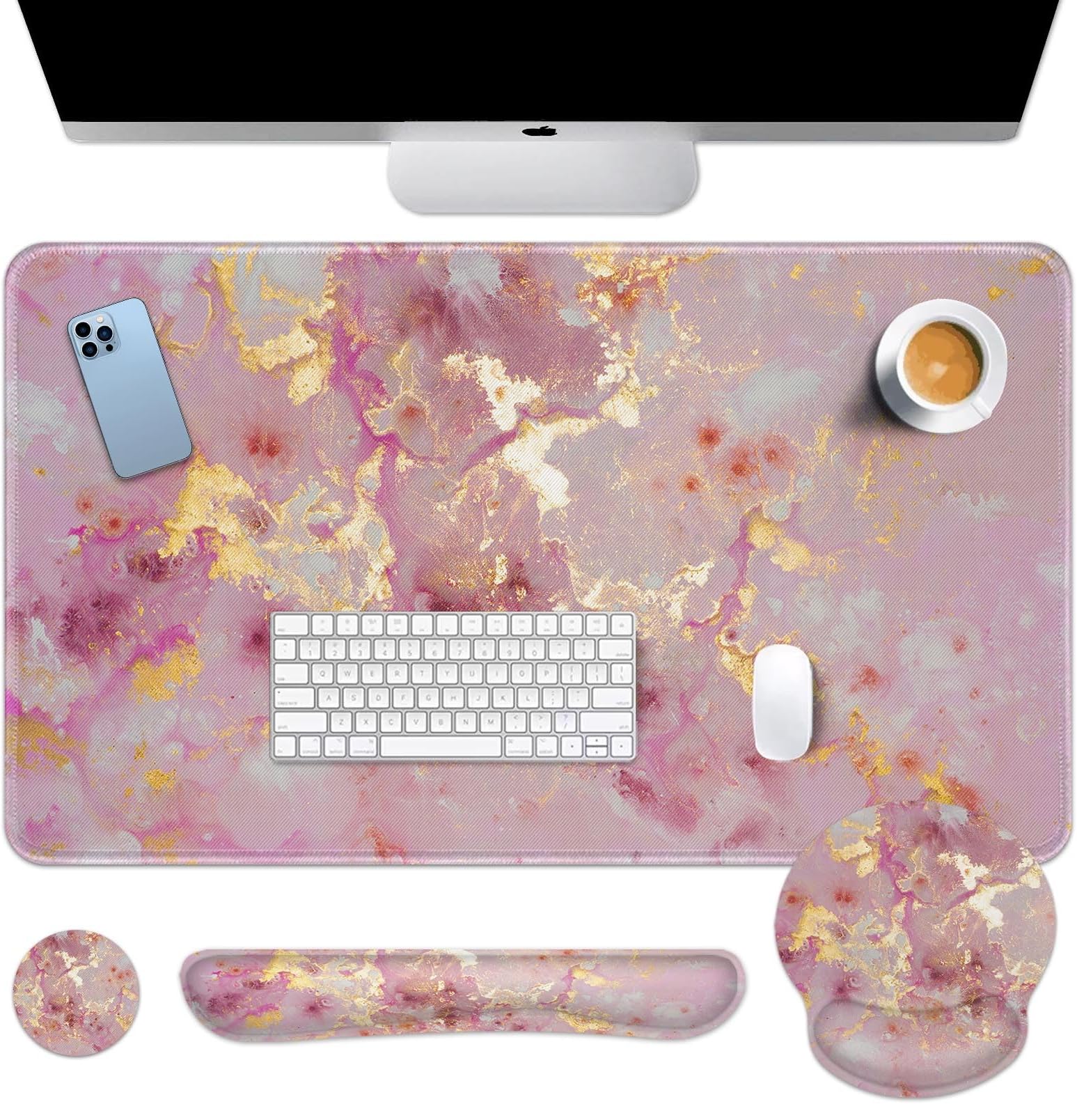 Amazon.com : Britown Abstract Desk Mat, Pink Rose Gold Marble Mouse Pad ...