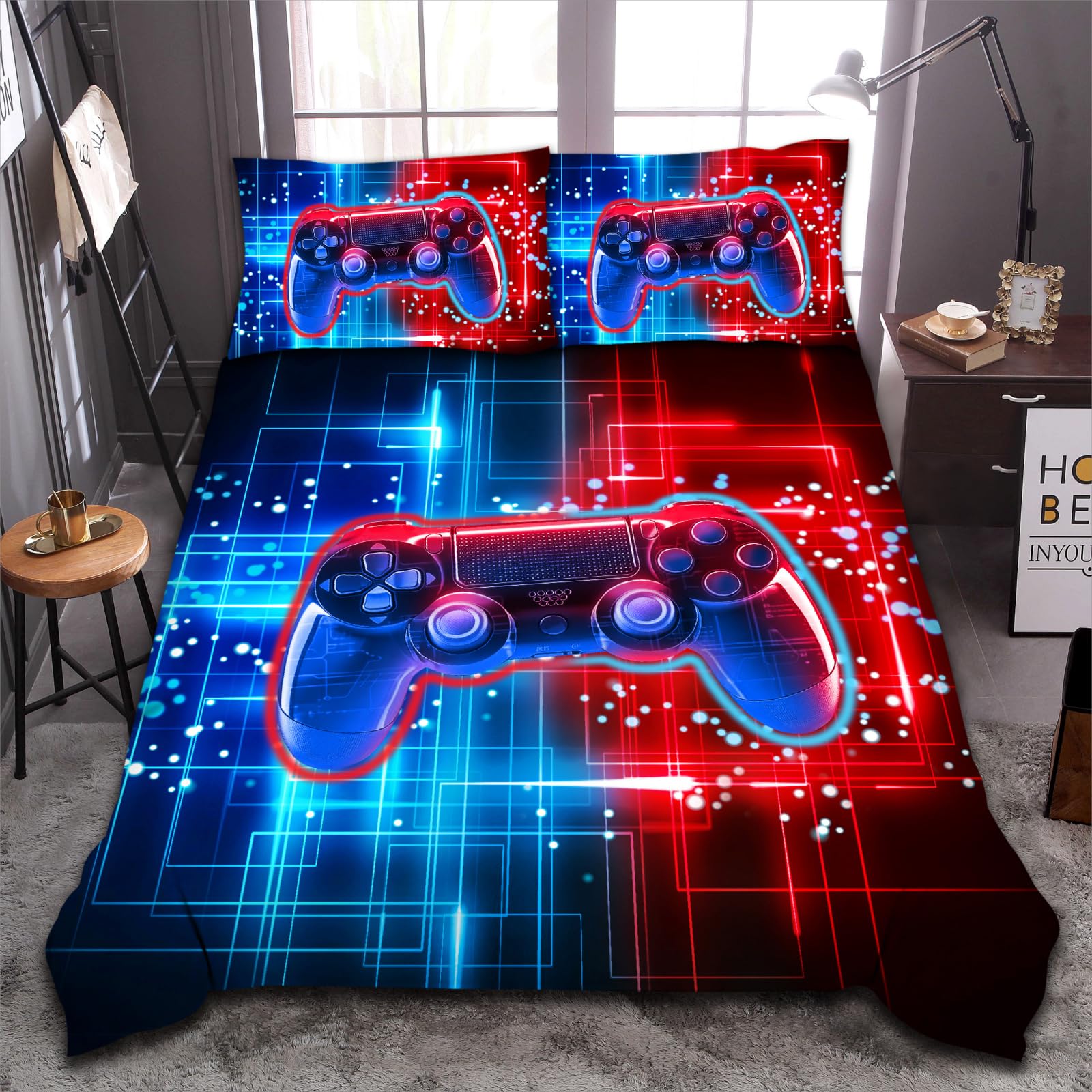 Amazon.com: Meeting Story Gamer Gaming Bedding Sets Red-Blue ...