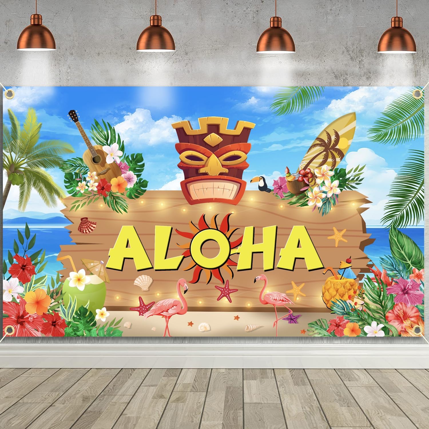 Amazon.com : Canlierr 22 Pcs Hawaiian Beach Backdrop with Hawaii Paper ...